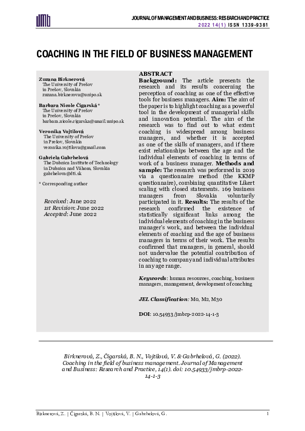 (PDF) Coaching in the Field of Business Management