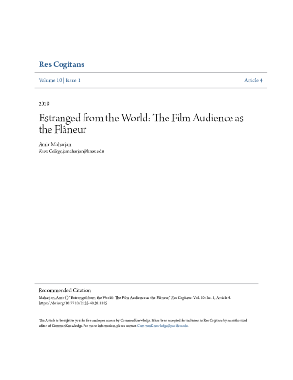(PDF) Estranged from the World: The Film Audience as the Flâneur