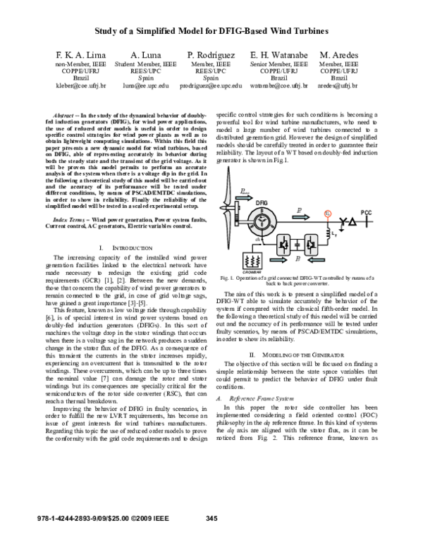 (PDF) Study of a simplified model for DFIG-based wind turbines