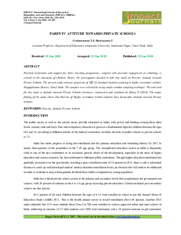 (PDF) Parents' Attitude towards Private Schools