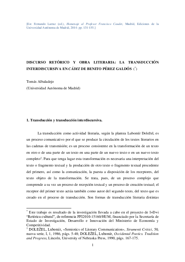 (PDF) Discurso retórico y obra literaria: la transducción ...