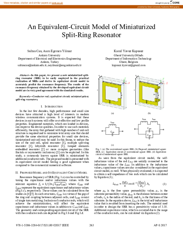 (PDF) An equivalent-circuit model of miniaturized split-ring resonator