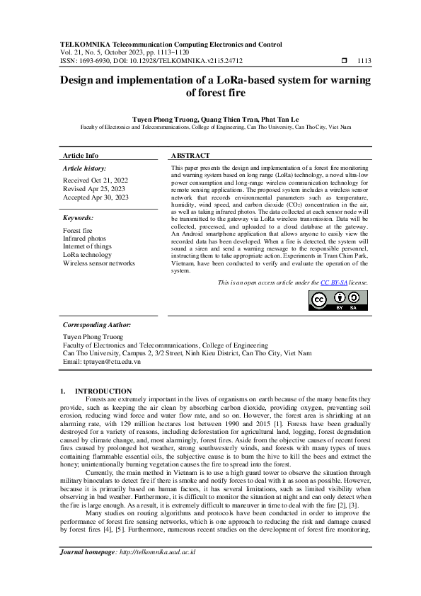 Pdf Design And Implementation Of A Lora Based System For Warning Of Forest Fire