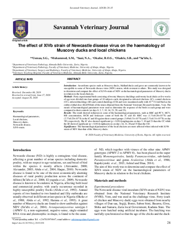 (PDF) The effect of XIVb strain of Newcastle disease virus on the ...