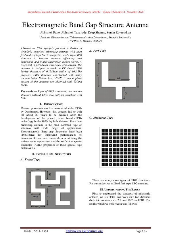 Pdf Electromagnetic Band Gap Structure Antenna