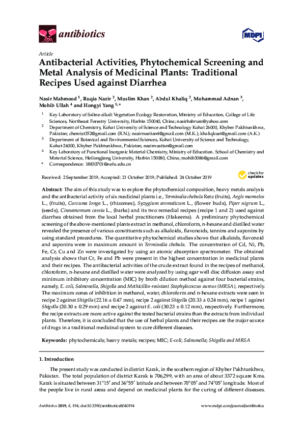 (PDF) Antibacterial Activities, Phytochemical Screening and Metal Analysis of Medicinal Plants ...