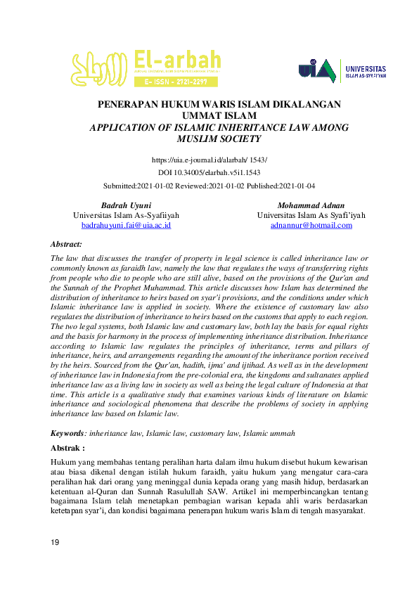 (PDF) Application of Islamic Inheritance Law Among Muslim Society