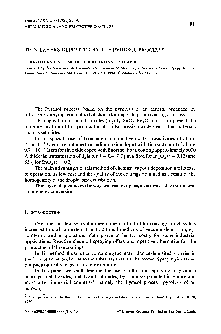 (PDF) Thin layers deposited by the pyrosol process