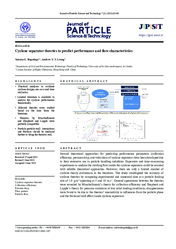 (PDF) Cyclone separator theories to predict performance and flow characteristics