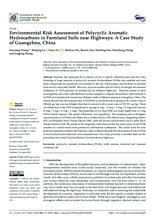 (PDF) Environmental Risk Assessment of Polycyclic Aromatic Hydrocarbons in Farmland Soils near ...