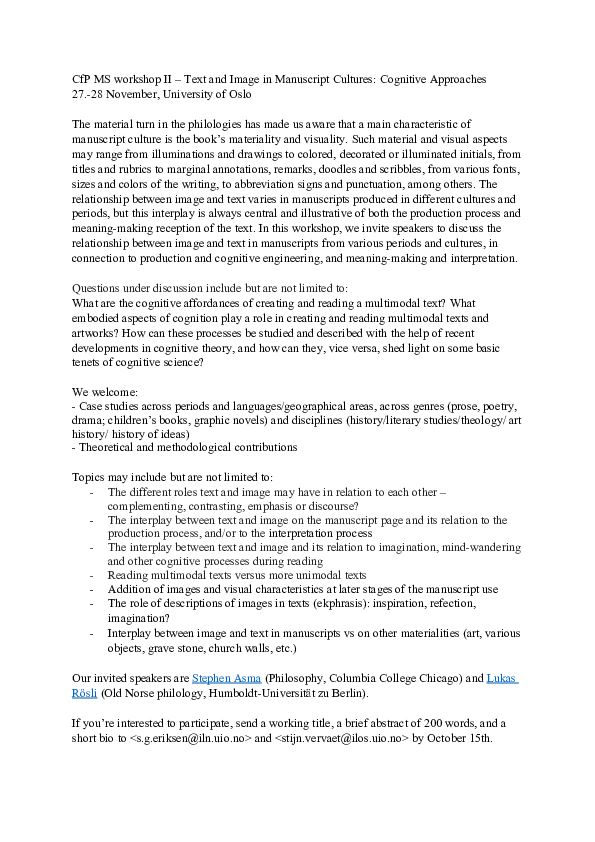 (DOC) CfP Manuscript workshop II -Text and Image in Manuscript Cultures: Cognitive Approaches