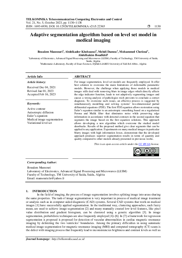 Pdf Adaptive Segmentation Algorithm Based On Level Set Model In