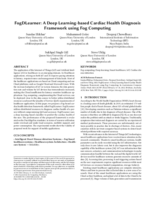 (PDF) FogDLearner: A Deep Learning-based Cardiac Health Diagnosis Framework using Fog Computing
