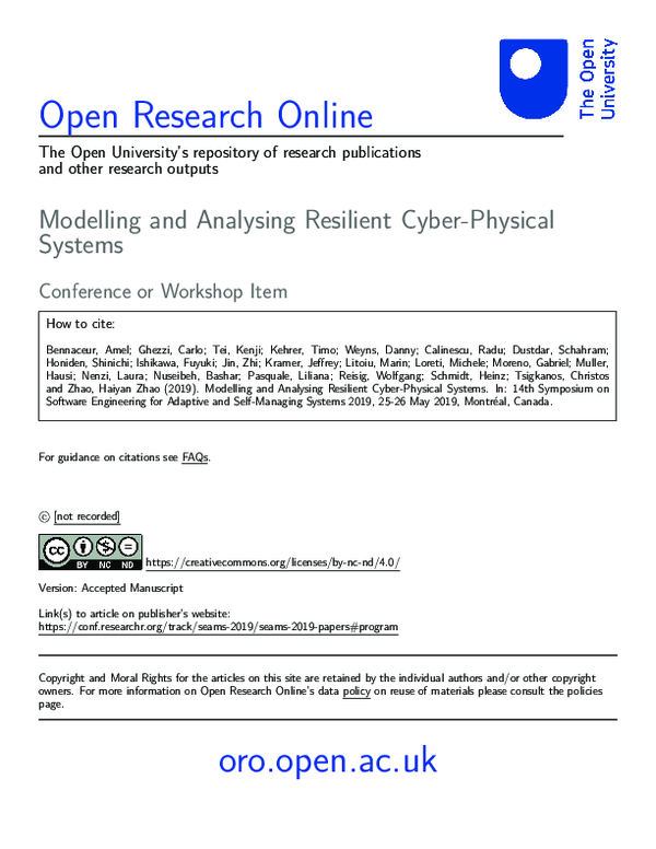 (PDF) Modelling and Analysing Resilient Cyber-Physical Systems