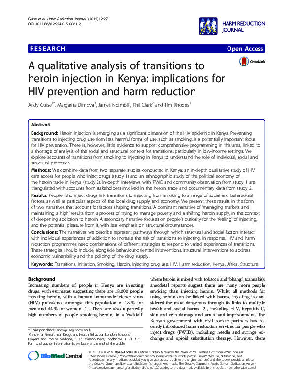 (PDF) A qualitative analysis of transitions to heroin injection in ...