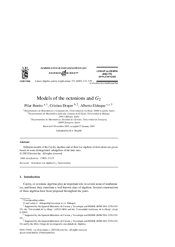 (PDF) Models of the octonions and G2