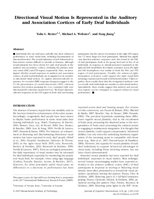 (PDF) Directional Visual Motion Is Represented in the Auditory and ...