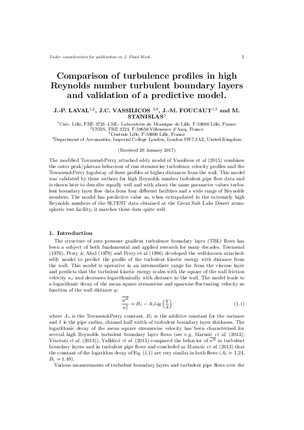 (PDF) Comparison of turbulence profiles in high-Reynolds-number turbulent boundary layers and ...