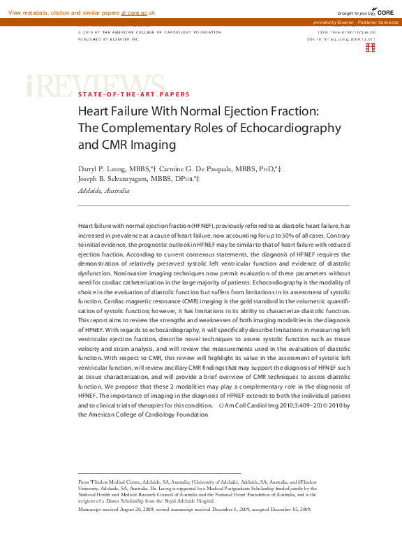 (PDF) Heart Failure With Normal Ejection Fraction: The Complementary ...