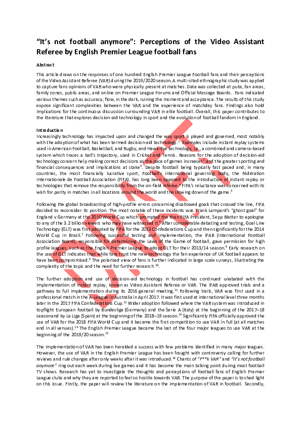 (PDF) ‘It’s not football anymore’: perceptions of the video assistant ...