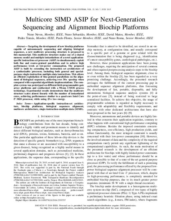 Pdf Multicore Simd Asip For Next Generation Sequencing And Alignment Biochip Platforms 