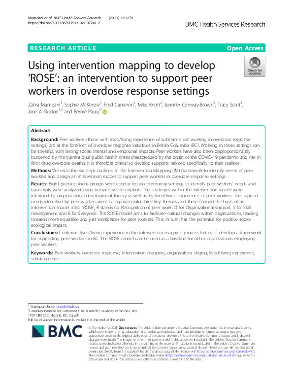 (PDF) Using intervention mapping to develop ‘ROSE’: an intervention to support peer workers in ...