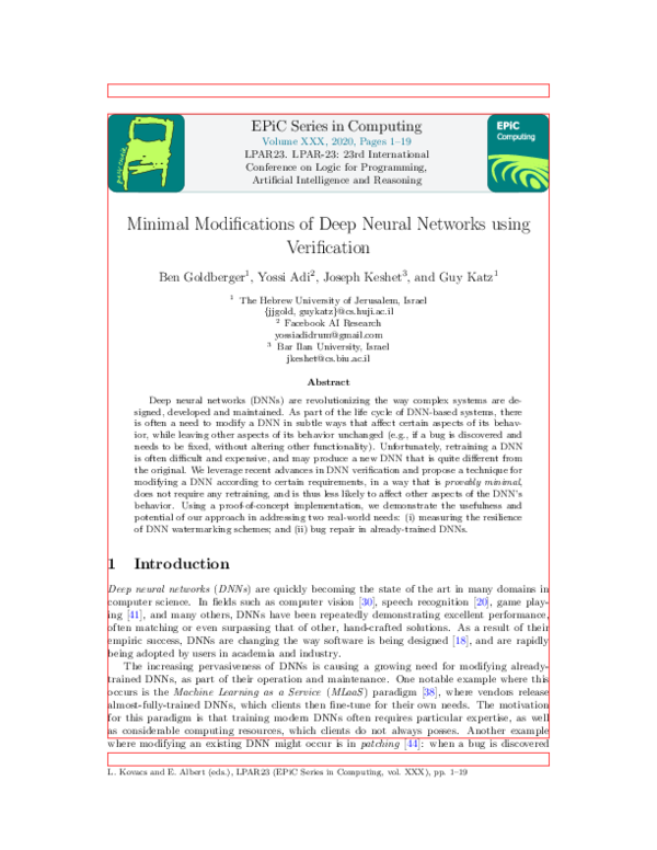 Pdf Minimal Modifications Of Deep Neural Networks Using Verification
