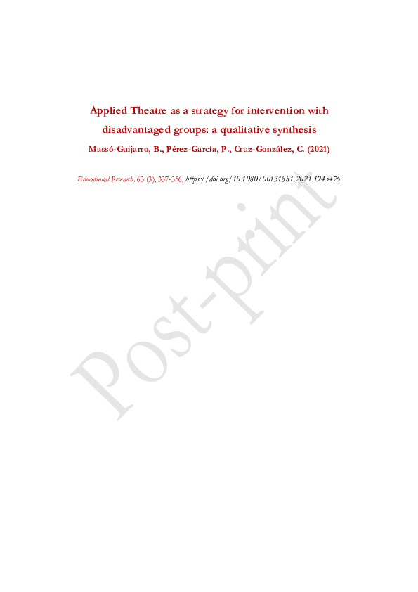 (PDF) Applied Theatre as a strategy for intervention with disadvantaged ...