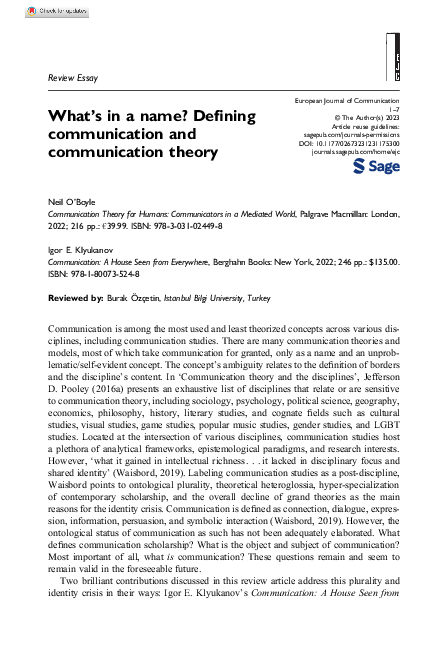 (PDF) What's in a name? Defining communication and communication theory