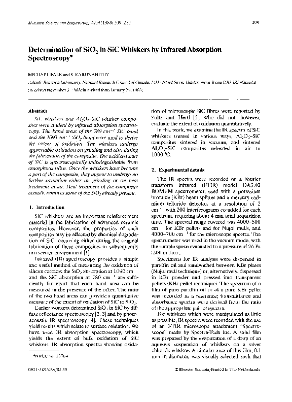 Pdf Determination Of Sio2 In Sic Whiskers By Infrared Absorption Spectroscopy S Karunanithy