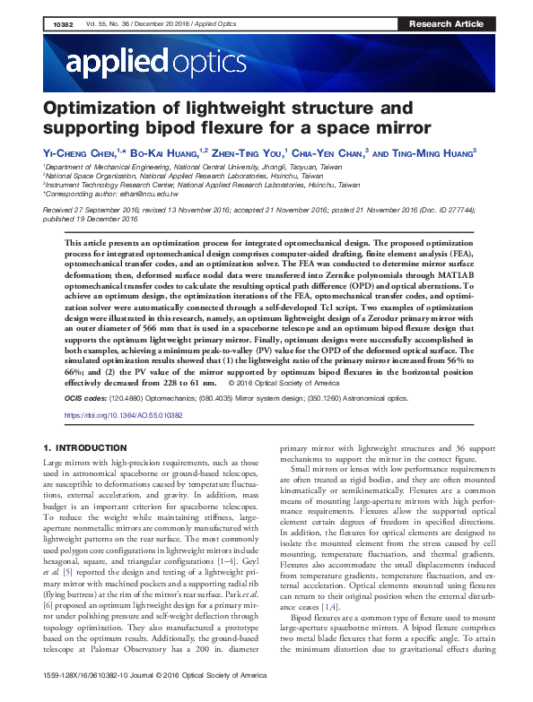 (PDF) Optimization of lightweight structure and supporting bipod ...