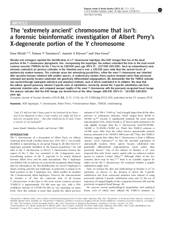 (PDF) The ‘extremely ancient’ chromosome that isn’t: a forensic ...