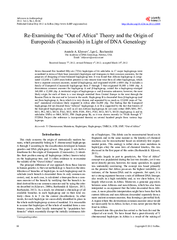 (PDF) Re-Examining the "Out of Africa" Theory and the Origin of ...