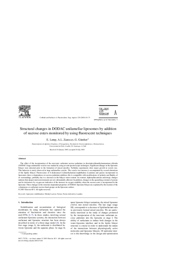 (PDF) Structural changes in DODAC unilamellar liposomes by addition of ...