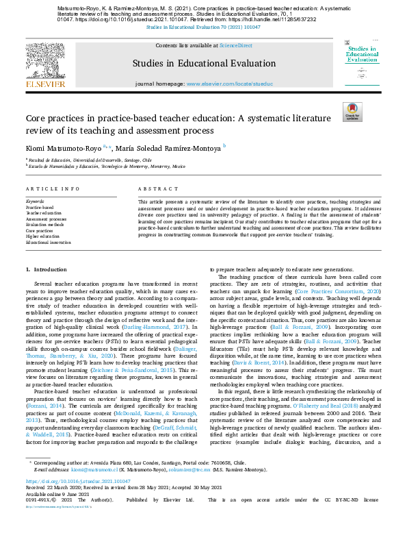 (PDF) Core practices in practice-based teacher education: A systematic literature review of its ...