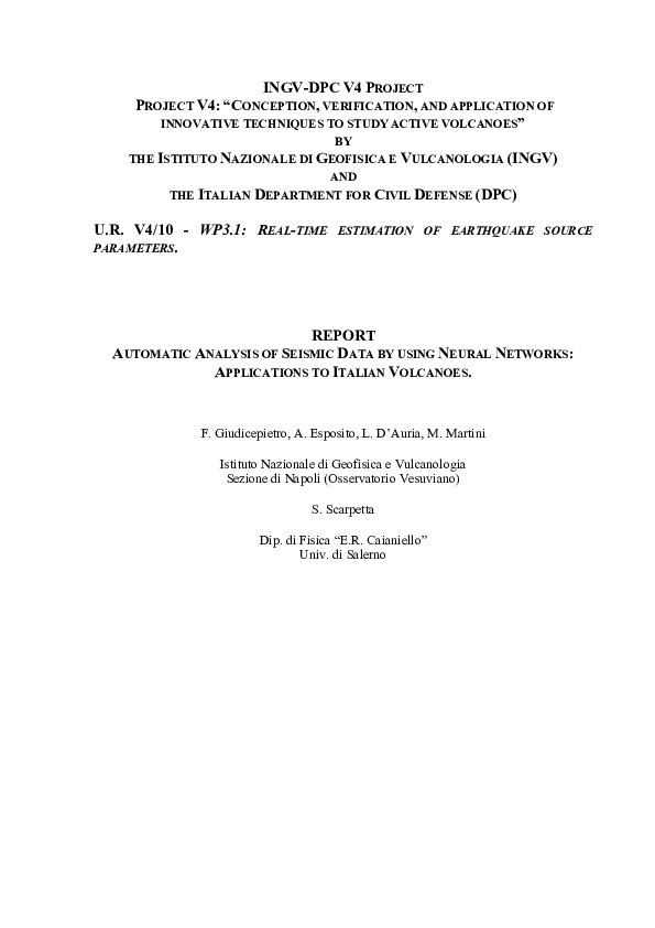 (PDF) Automatic Analysis of Seismic Data by Using Neural Networks: Applications to Italian Volcanoes