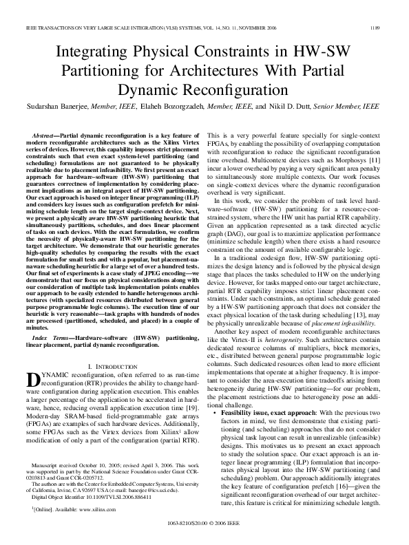 (PDF) Integrating Physical Constraints in HW-SW Partitioning for Architectures With Partial ...
