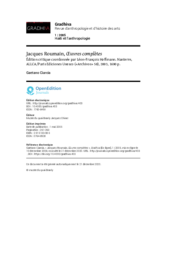 (PDF) Jacques Roumain, Œuvres complètes