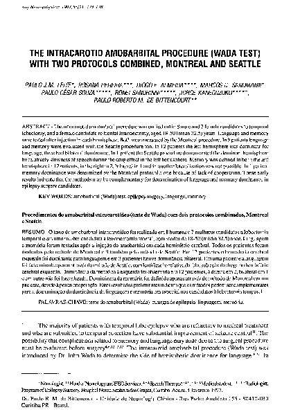 (PDF) The intracarotid amobarbital procedure (Wada test) with two ...
