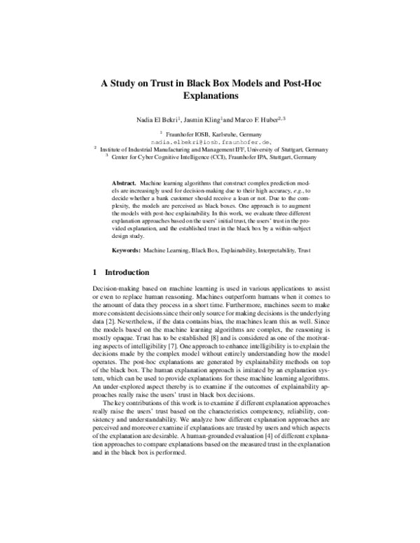 (PDF) A Study on Trust in Black Box Models and Post-hoc Explanations