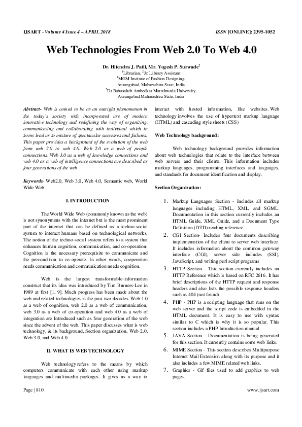 (PDF) Web Technologies From Web 2.0 To Web 4.0