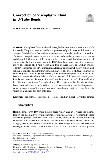 (PDF) Convection of Viscoplastic Fluid in U-Tube Bends