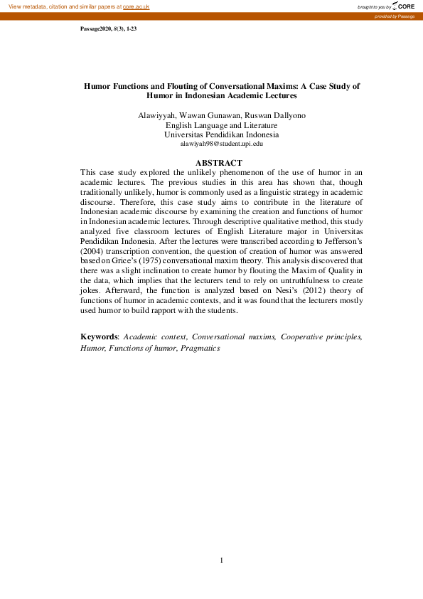 (PDF) Humor functions and flouting of conversatiomal maxims: A case ...