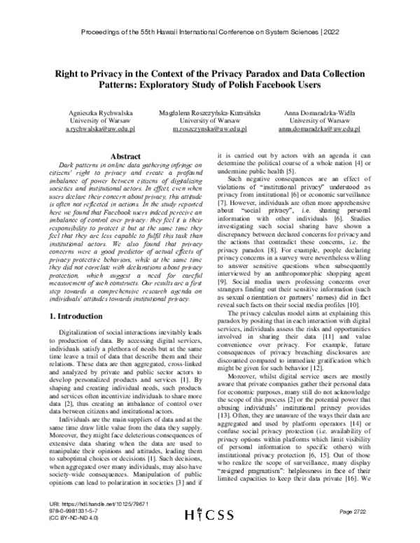 (PDF) Right to Privacy in the Context of the Privacy Paradox and Data ...