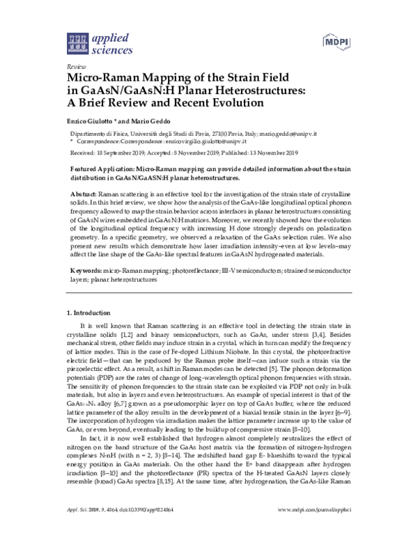 (PDF) Micro-Raman Mapping of the Strain Field in GaAsN/GaAsN:H Planar ...