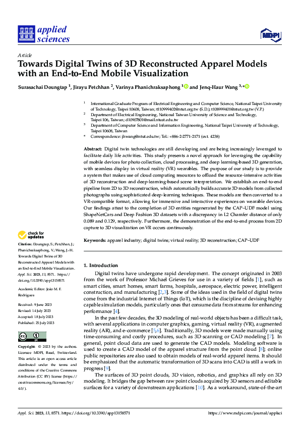 Pdf Towards Digital Twins Of 3d Reconstructed Apparel Models With An End To End Mobile