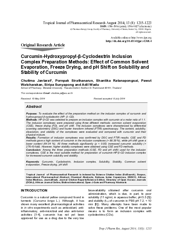 (PDF) Curcumin-Hydroxypropyl-β-Cyclodextrin Inclusion Complex ...