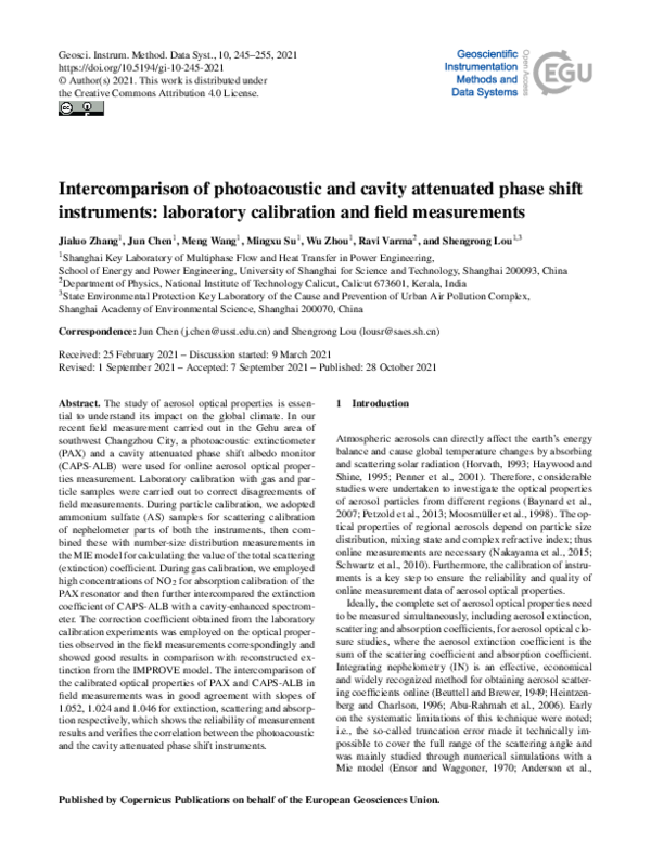 (PDF) Intercomparison of photoacoustic and cavity attenuated phase ...