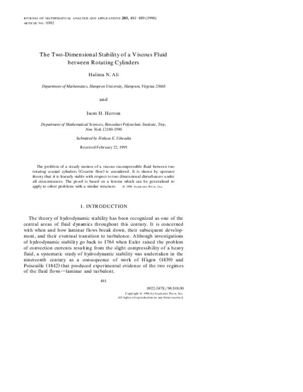 (PDF) The Two-Dimensional Stability of a Viscous Fluid between Rotating Cylinders