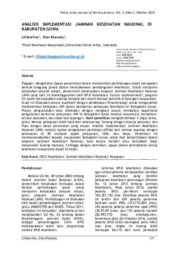 (PDF) Analisis Implementasi Jaminan Kesehatan Nasional DI Kabupaten Gowa